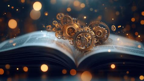 Gears Emerging From Open Book Symbolizing Knowledge And Innovation