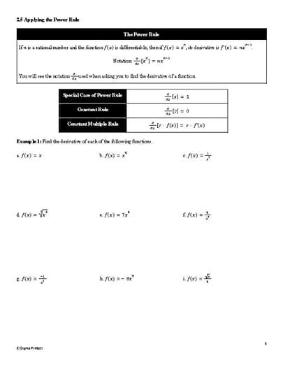 Ap Calculus Ab Unit 2 Derivatives Guided Notes With Key By Sigma Pi Math