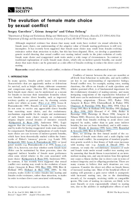 Pdf The Evolution Of Female Mate Choice By Sexual Conflict