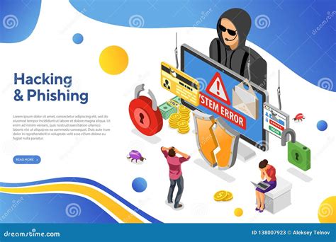 hacker phishing activity isometric concept stock vector illustration