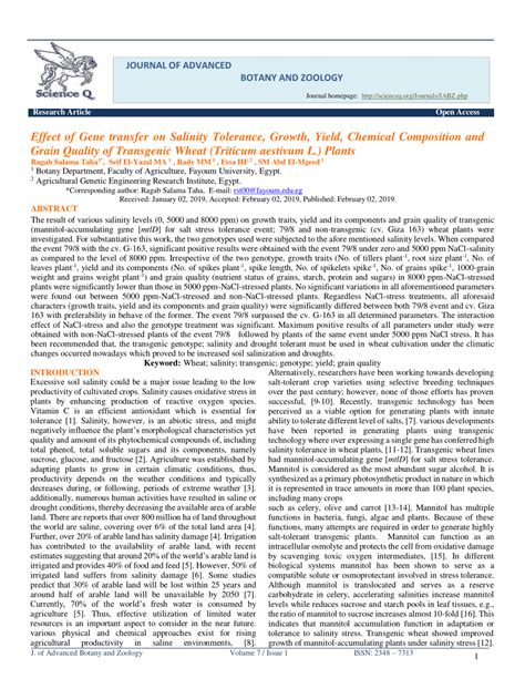 Pdf Effect Of Gene Transfer On Salinity Tolerance Growth Yield Chemical Composition And