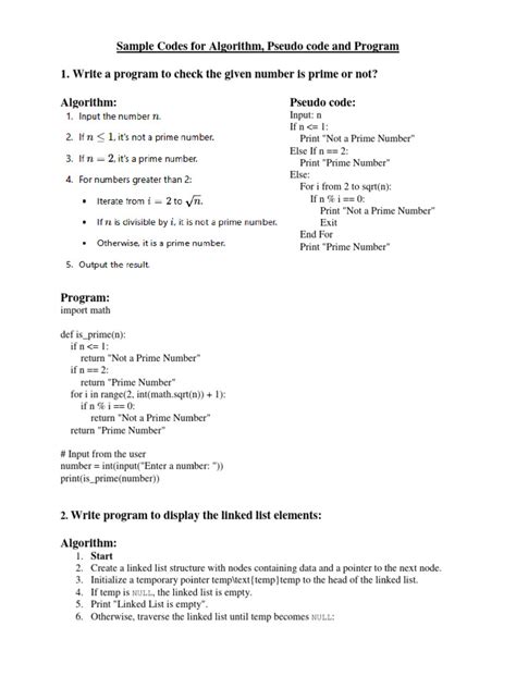 sample codes for algorithm pseodoce and code pdf