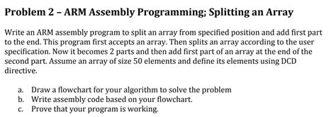problem 2 arm assembly programming splitting an