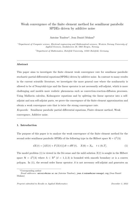 Pdf Weak Convergence Of The Finite Element Method For Semilinear