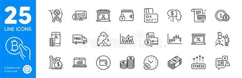 outline icons set investment stress grows and binary code icons for