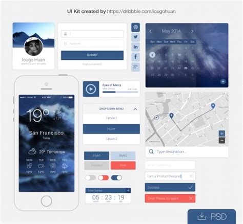 Blue Flat Ui Kit Psd Download Psd