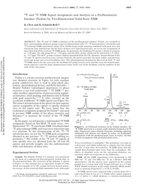 19f And 13c Nmr Signal Assignment And Analysis In A Perfluorinated Ionomer Nafion By Two