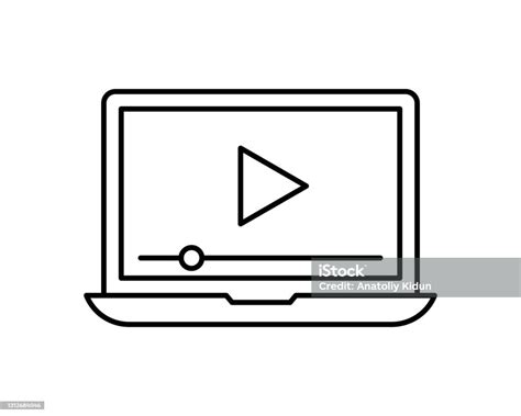 노트북에 웨비나 아이콘 비디오 학습 온라인 거리 훈련 흰색 배경에 얇은 라인 기호 편집 스트로크 벡터 일러스트 Eps10에 웨비나 개념에 대한 스톡 벡터 아트 및 기타