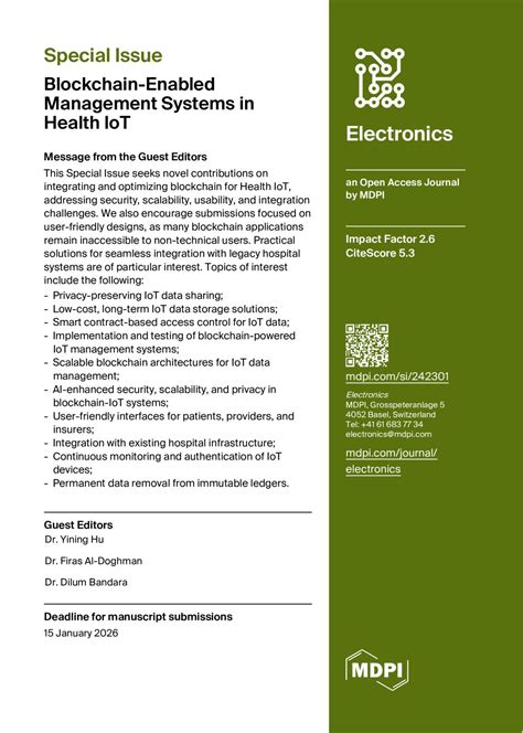 📢 Callforpapers Specialissue Blockchain Iot Internetofthings Electronics Mdpi