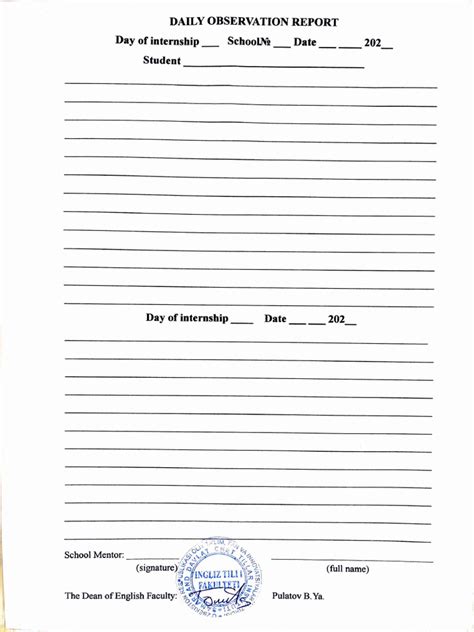 Daily Observation Report Form Pdf