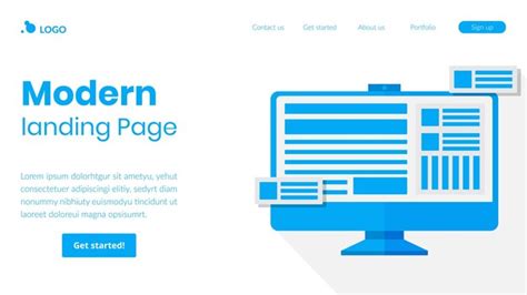 Premium Vector Blue Computer Landing Page Design