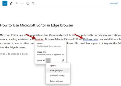 how to enable and use the built in microsoft editor in edge browser