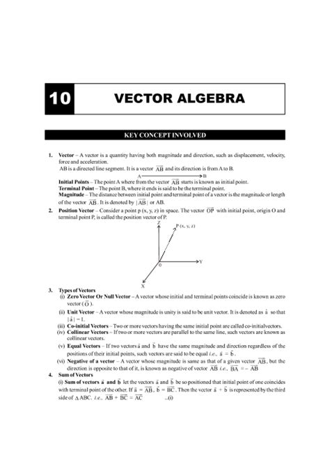 Cbse Class 12 Maths Chapter 10 Vector Algebra Formula