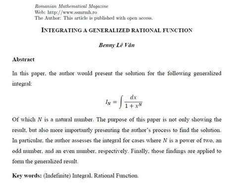 Integrating A Generalized Rational Function Romanian Mathematical