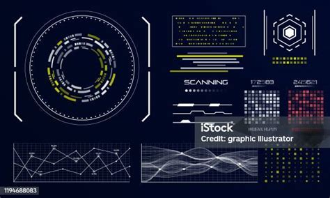 Hud 미래 인터페이스 인포그래픽 요소가 있는 하이테크 디스플레이 차트 다이어그램 라인 그래픽 및 데이터와 대시 보드 헤드업 디스플레이 그래픽 사용자 인터페이스에 대한 스톡