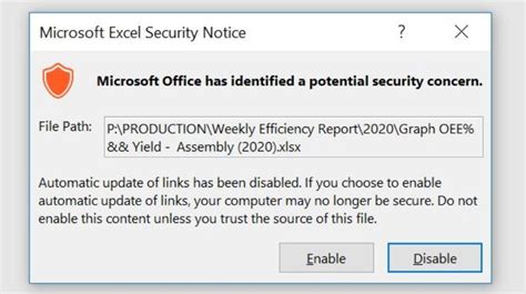 Lỗi Automatic Update Of Links Has Been Disabled Trên Excel Là Gì