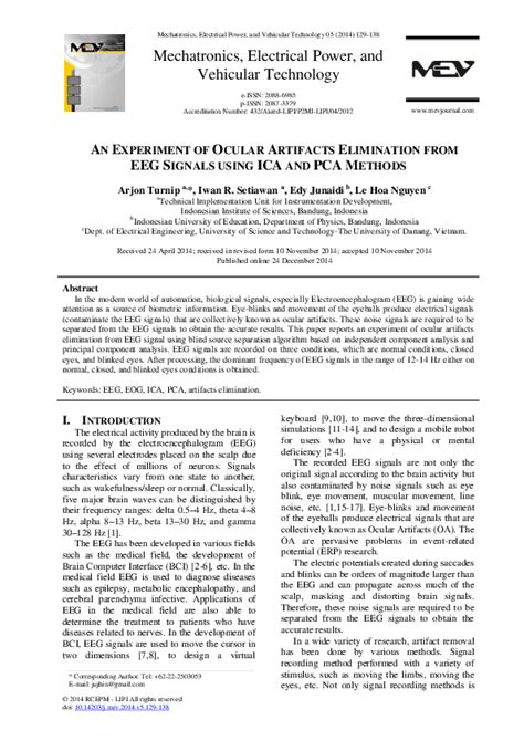 Pdf An Experiment Of Ocular Artifacts Elimination From Eeg Signals