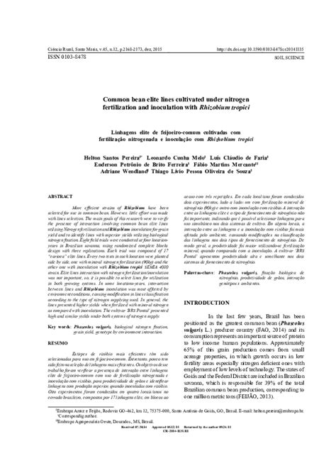 Pdf Common Bean Elite Lines Cultivated Under Nitrogen Fertilization And Inoculation With