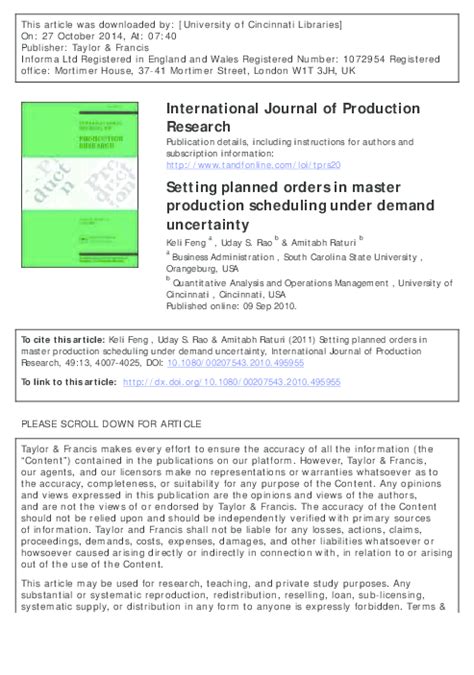 Pdf Setting Planned Orders In Master Production Scheduling Under