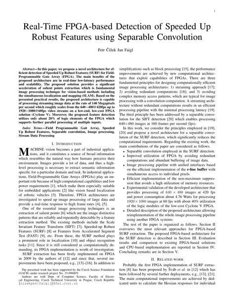Pdf Real Time Fpga Based Detection Of Speeded Up Robust Features
