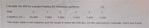 Solved Calculate The IRR For A Project Having The Following Chegg