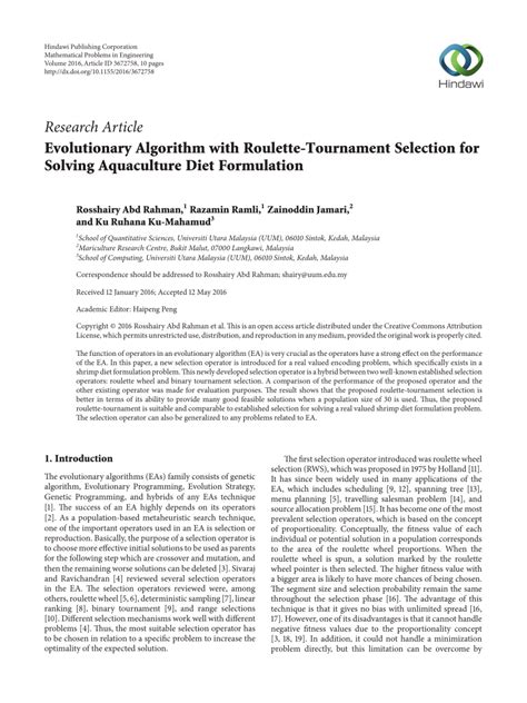 Pdf Evolutionary Algorithm With Roulette Tournament Selection For