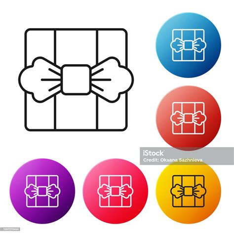 흰색 배경에 격리 된 검은 선 선물 상자 아이콘입니다 아이콘 다채로운 원 버튼을 설정합니다 벡터 일러스트레이션 기념일에 대한 스톡 벡터 아트 및 기타 이미지 Istock