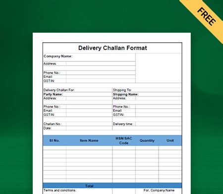 Delivery Challan Format Free Download