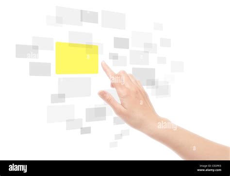 Woman Hand Using Touch Screen Interface Isolated On White Stock Photo Alamy
