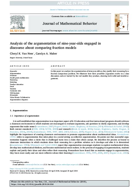 Pdf Analysis Of The Argumentation Of Nine Year Olds Engaged In Discourse About Comparing