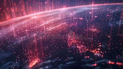 Aerial View Of Digital Data Network Over Earth With Glowing Connections Stock Illustration
