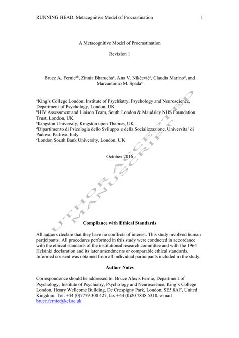 Pdf A Metacognitive Model Of Procrastination