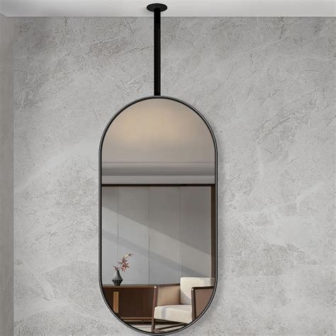 Yopappol Oval Ceiling Hanging Mirror Wall Mounted Mirror With Black