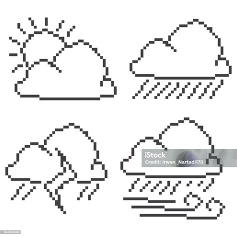 날씨 구름 흐림 비 뇌우 바람 비 픽셀 아트 라인 아이콘 벡터 일러스트 레이 션 0명에 대한 스톡 벡터 아트 및 기타 이미지 0명 개념 개념과 주제 Istock