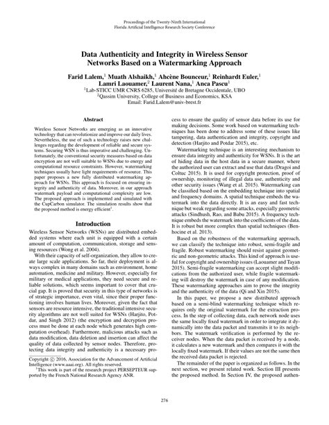 Pdf Data Authenticity And Integrity In Wireless Sensor Networks Based On A Watermarking Approach