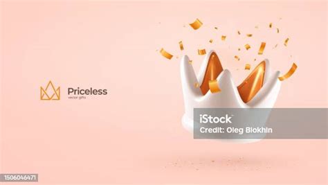 황금색과 흰색 왕관에는 색종이 조각 벡터 그림이 떨어진다 럭셔리 보석 현대적인 스타일의 배너 템플릿입니다 밝은 배경에 군주제 권력 프리미엄 디자인 요소 3차원 형태에 대한