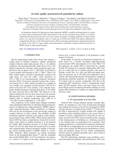 Pdf Ab Initio Quality Neural Network Potential For Sodium Dokumentips