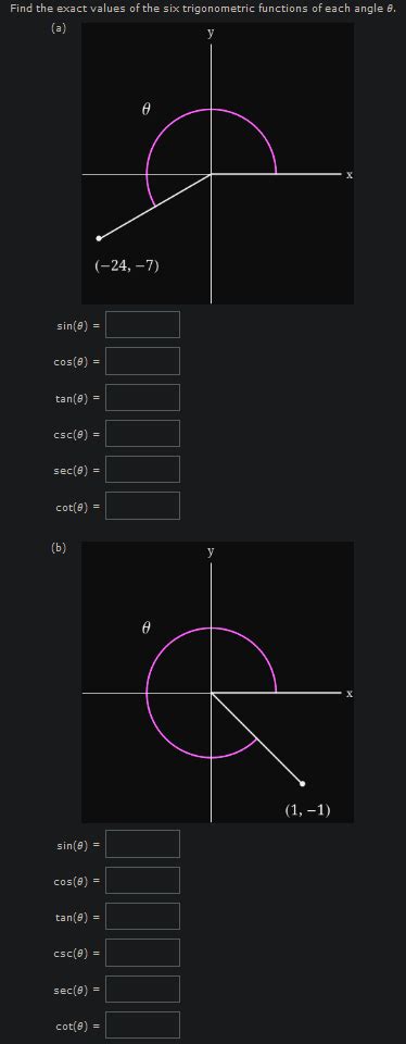 Find The Exact Values Of The Six Trigonometric Chegg Com