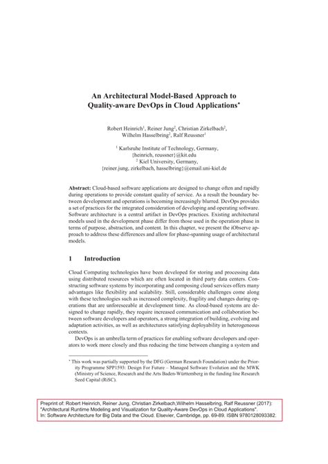 Pdf Chapter 5 An Architectural Model Based Approach To Quality Aware Devops In Cloud