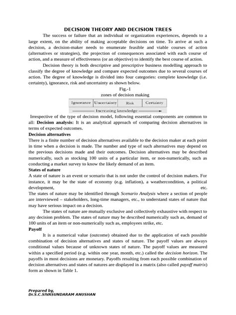 Decision Theory And Decision Trees Class Notes By Dr Scsa101000 Pdf