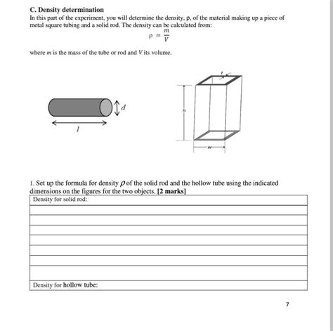 Solved C Density Determination In This Part Of The Chegg
