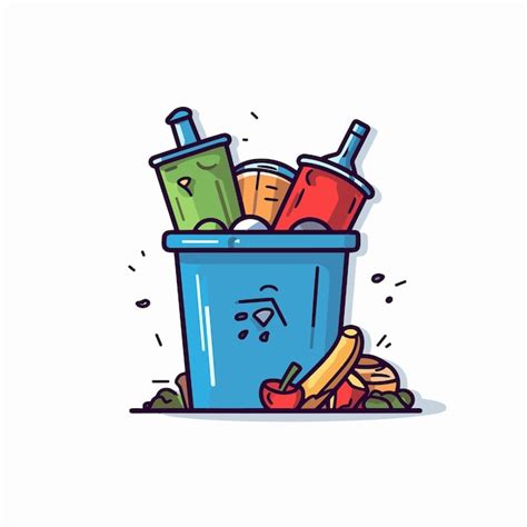 Premium Vector Vector Of A Flat Vector Icon Of A Blue Trash Can Filled With Garbage