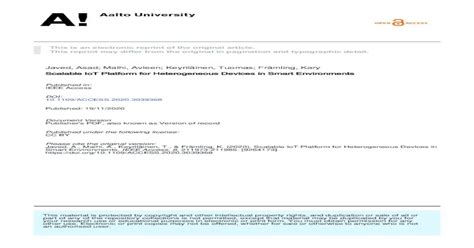 Pdf Scalable Iot Platform For Heterogeneous Devices In Smart