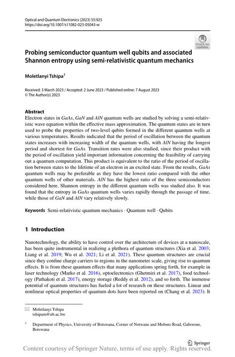 PDF Probing Semiconductor Quantum Well Qubits And Associated Shannon Entropy Using Semi