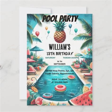 Into Boy Water Blue Cool Pool Party 13th Birthday Invitation Zazzle