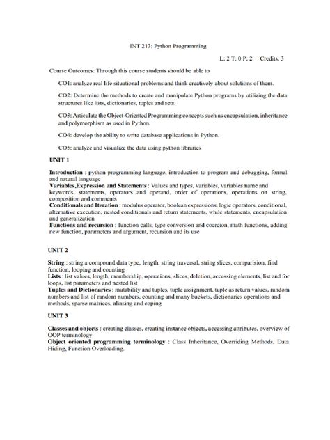 Int213 Python Pogramming Syllabus Pdf