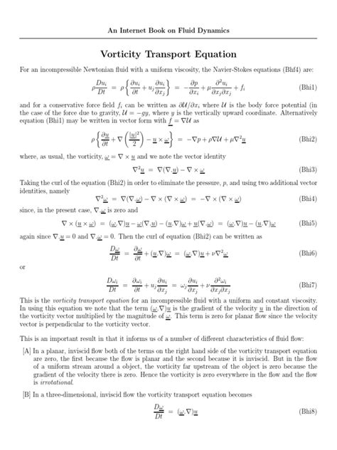 Vorticity Transport Equation An Internet Book On Fluid Dynamics Pdf