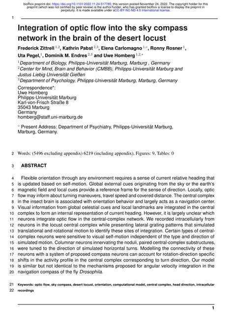 pdf integration of optic flow into the sky compass network in the
