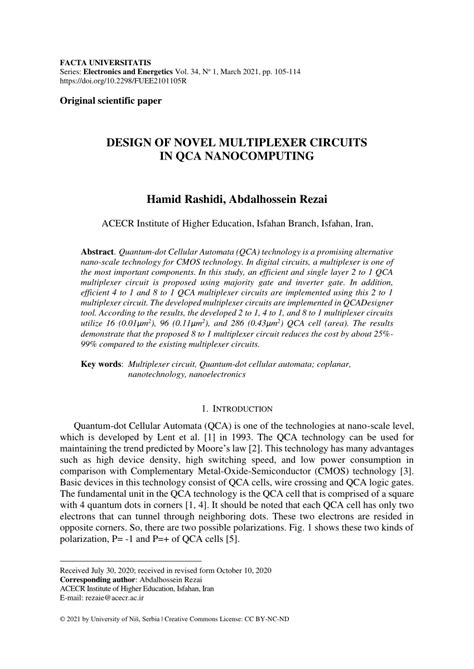 Pdf Design Of Novel Multiplexer Circuits In Qca Nanocomputing