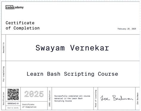Bashscripting Automation Codecademy Professionaldevelopment Swayam Vernekar
